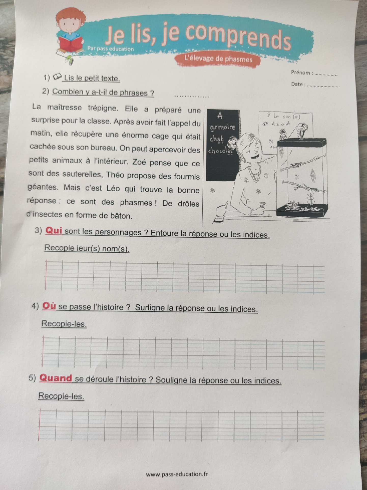Fiche de lecture CP/CE1 avec Passéducation - Payette Family